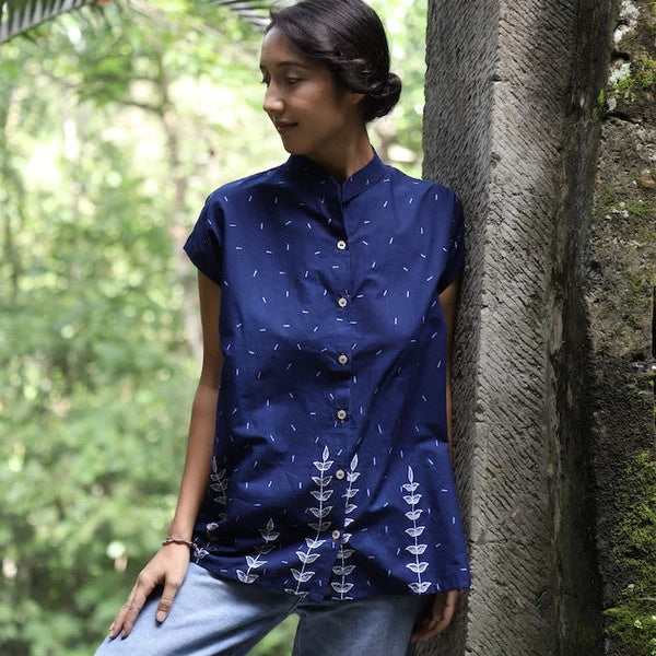 THE BOMBAY TOP|HAND PAINTED IN BATIK TULIS|INDIGO | NAMU